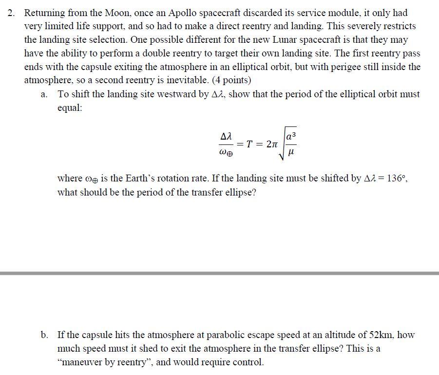transfer ellipse w parabola, from moon Δλ first | Chegg.com