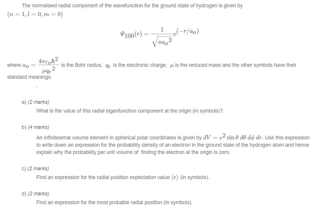 Solved The normalised radial component of the wavefunction | Chegg.com