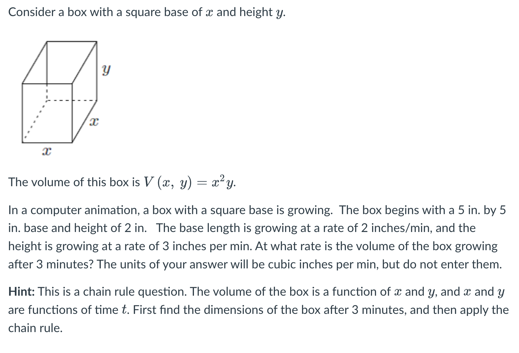 Solved Consider a box with a square base of x ﻿and height | Chegg.com