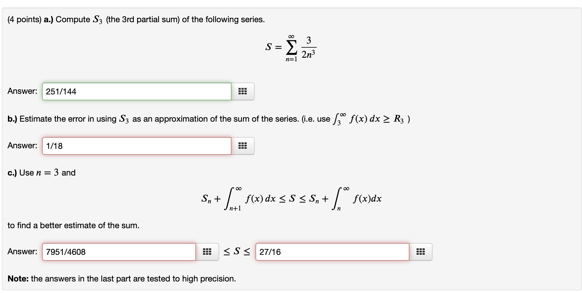 Solved (4 points) a.) Compute S3 (the 3rd partial sum) of | Chegg.com