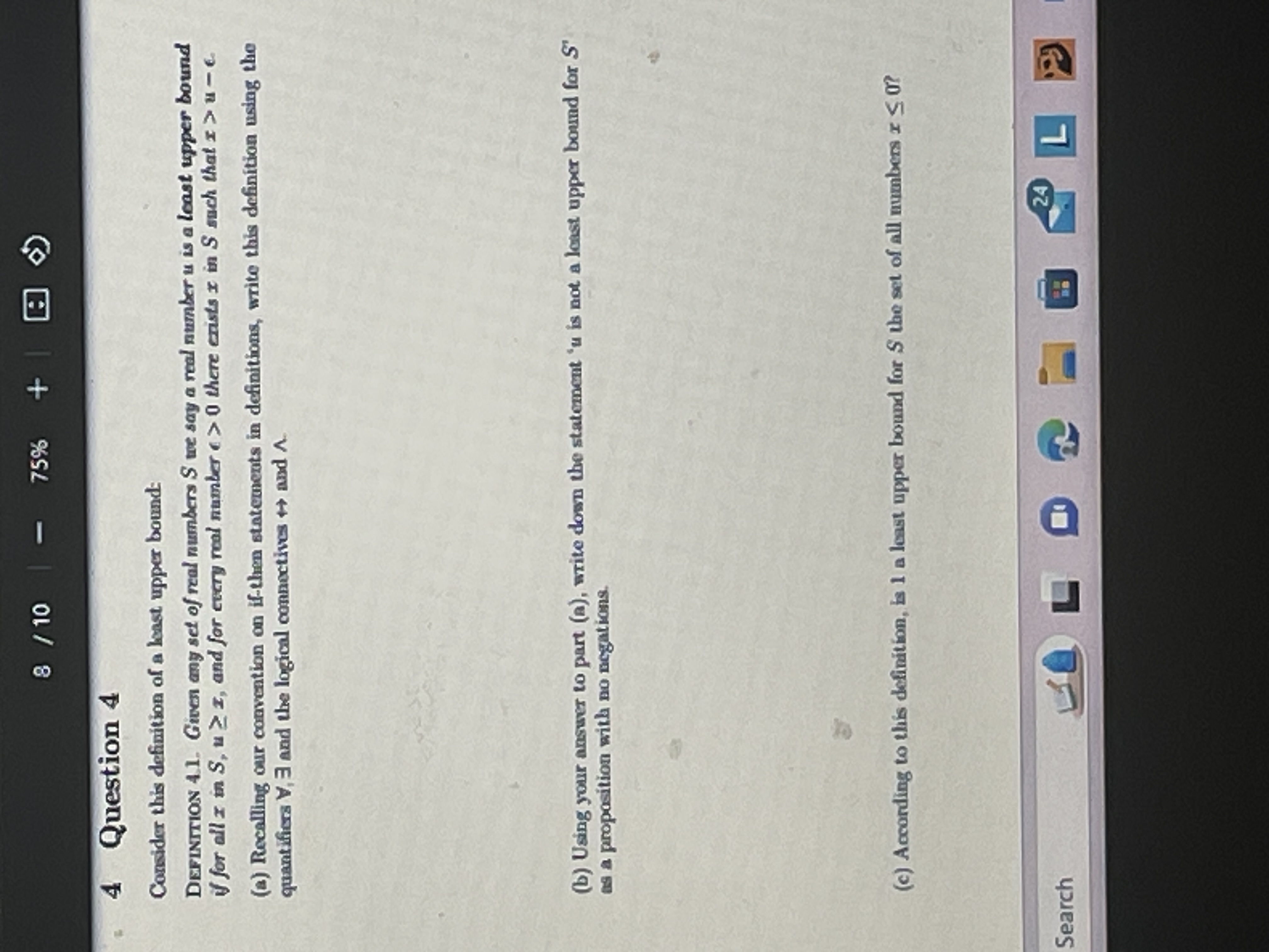 Solved Consider this definition of a least upper bound: | Chegg.com