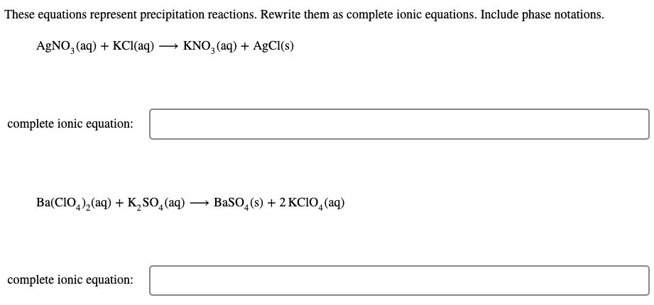 Solved AgNO3(aq)+KCl(aq) KNO3(aq)+AgCl(s) complete ionic | Chegg.com