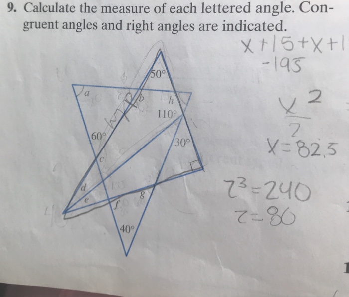 Solved 9. Calculate the measure of each lettered angle. Con | Chegg.com