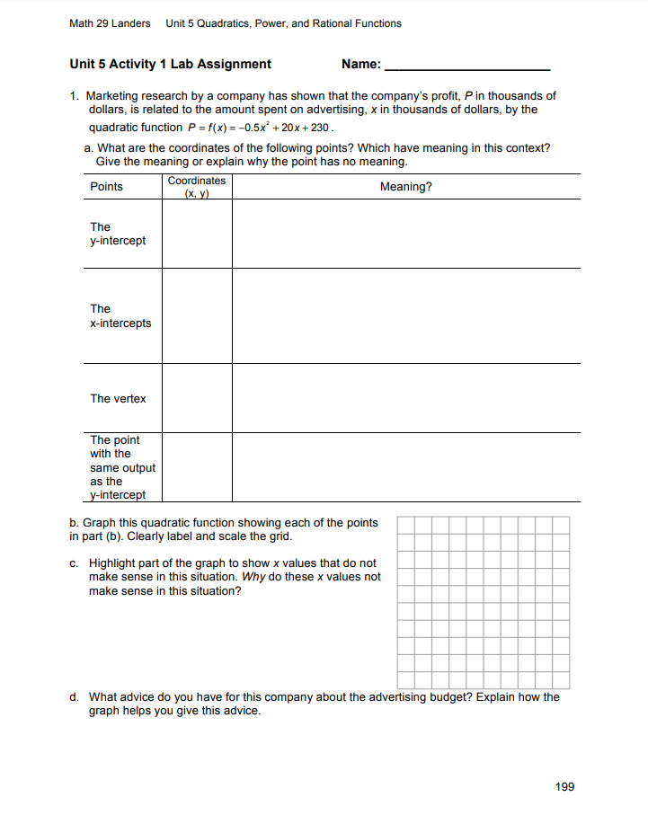 Solved Math 29 Landers Unit 5 Quadratics, Power, and | Chegg.com