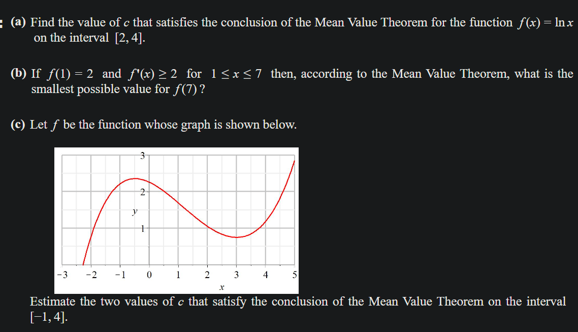 Solved (a) ﻿Find the value of c ﻿that satisfies the | Chegg.com