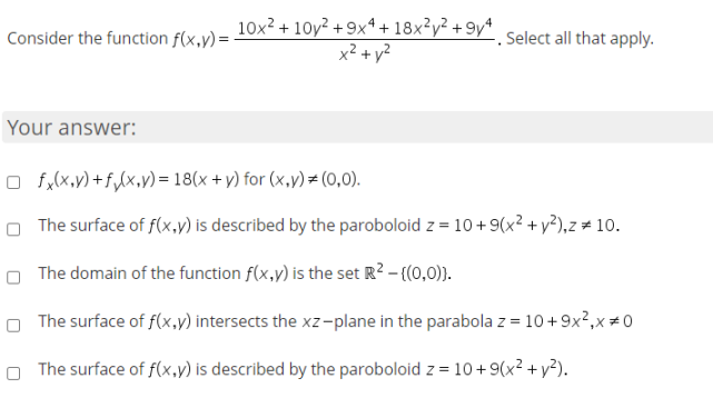 Solved Consider the function f(x,y)= 10x? + 1072 +9x4 + | Chegg.com
