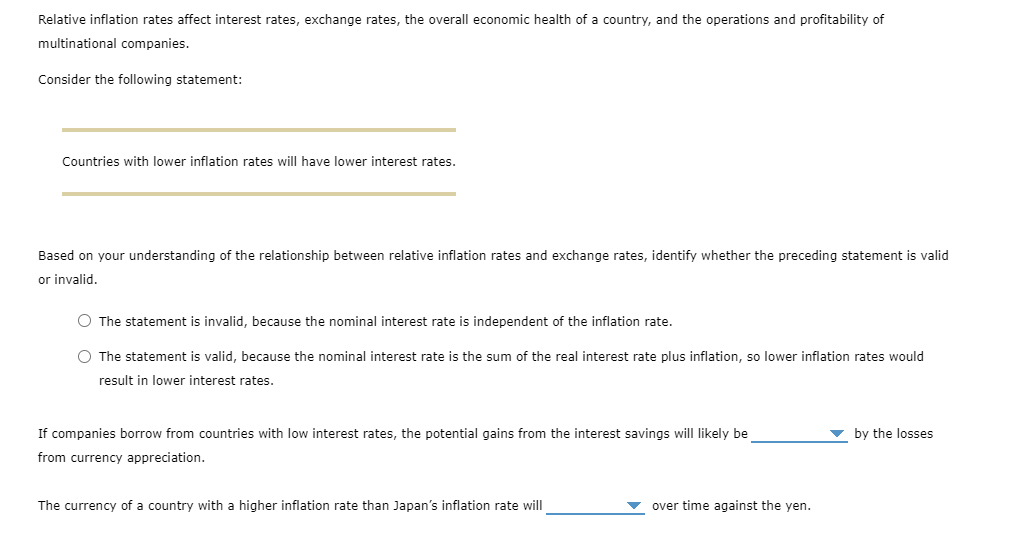 Solved Relative inflation rates affect interest rates, | Chegg.com