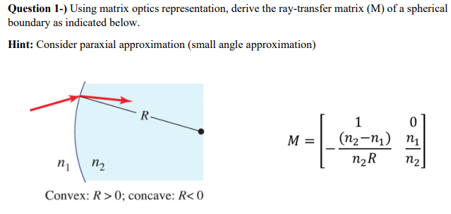 Solved Question 1-) Using matrix optics representation, | Chegg.com