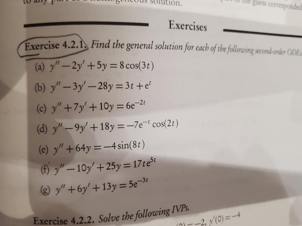 Solved Exercise 4.2.1. Find the general solution for each of | Chegg.com