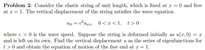 Solved Problem 2: Consider the elastic string of unit | Chegg.com