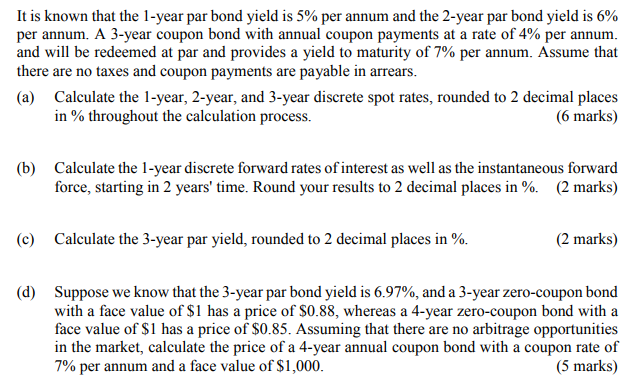 It is known that the 1-year par bond yield is 5% per | Chegg.com