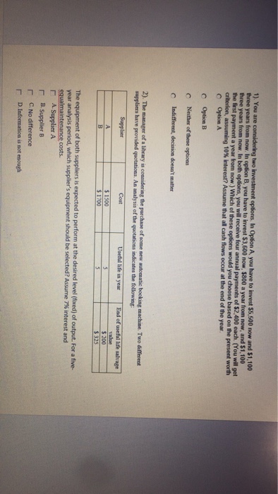 Solved You are considering two investment options. In | Chegg.com