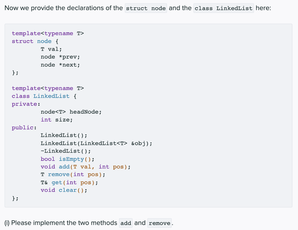 Solved In the lecture on the LinkedList class we mentioned | Chegg.com
