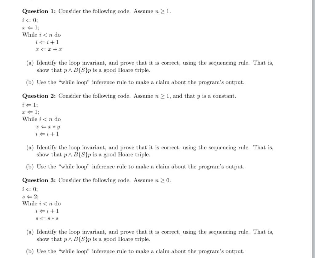 Solved Question 1: Consider the following code. Assume n> 1. | Chegg.com