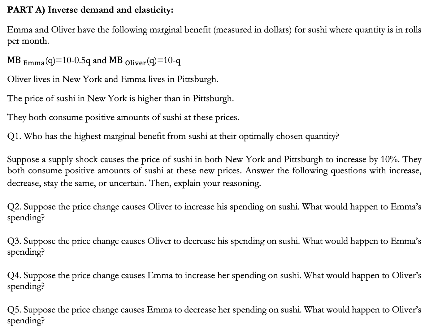 Solved Please consider and solve all questions in part A, | Chegg.com