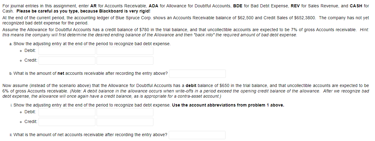 Solved For journal entries in this assignment, enter AR for | Chegg.com