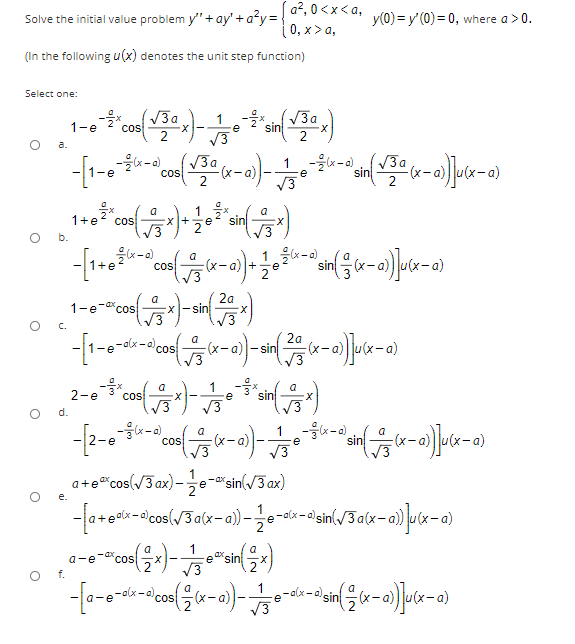 Solved y0)=y'0) = 0, where a > 0. a?,0 | Chegg.com