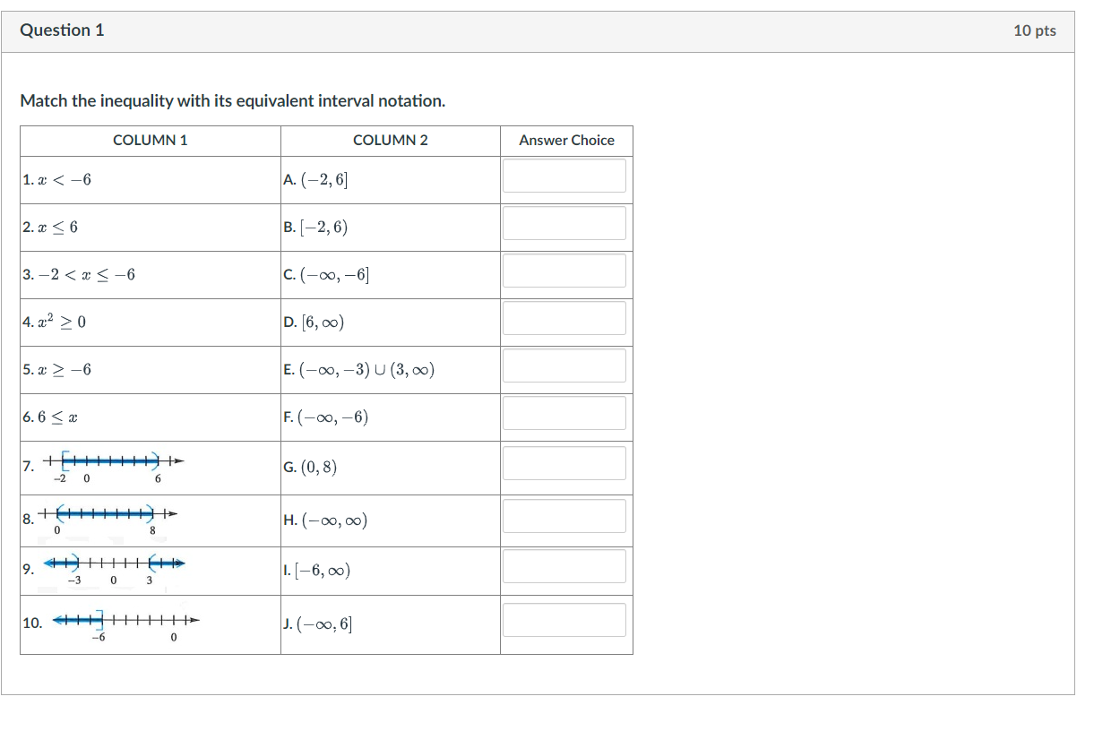 Solved Match the inequality with its equivalent interval | Chegg.com