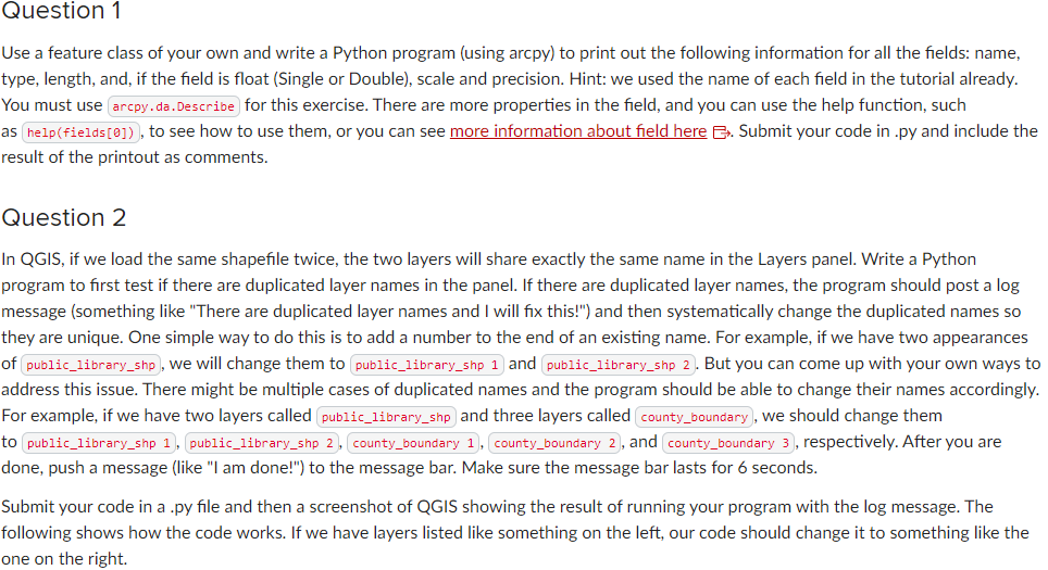 Solved Question 1Use a feature class of your own and write a | Chegg.com