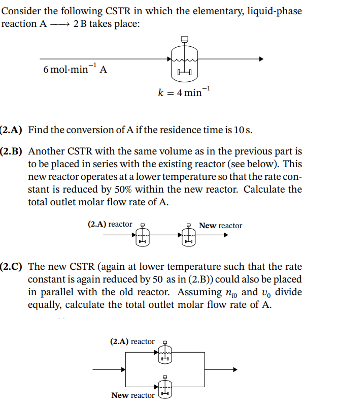 Solved Consider the following CSTR in which the elementary, | Chegg.com