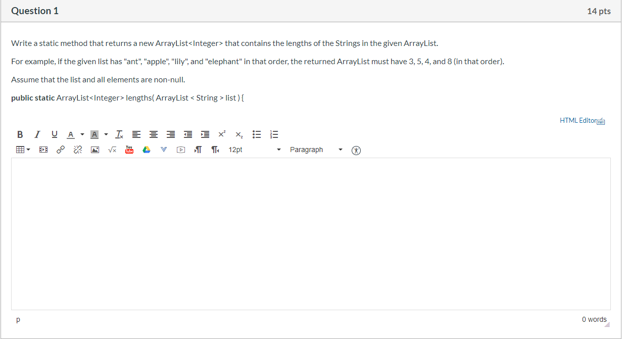 Solved Question 1 14 pts Write a static method that returns | Chegg.com