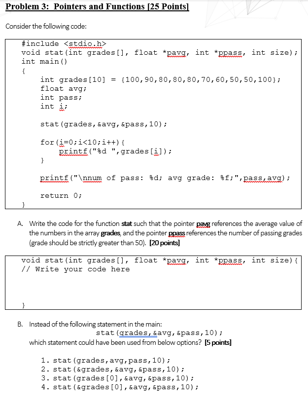 Solved Problem 3: Pointers and Functions [25 Points] | Chegg.com