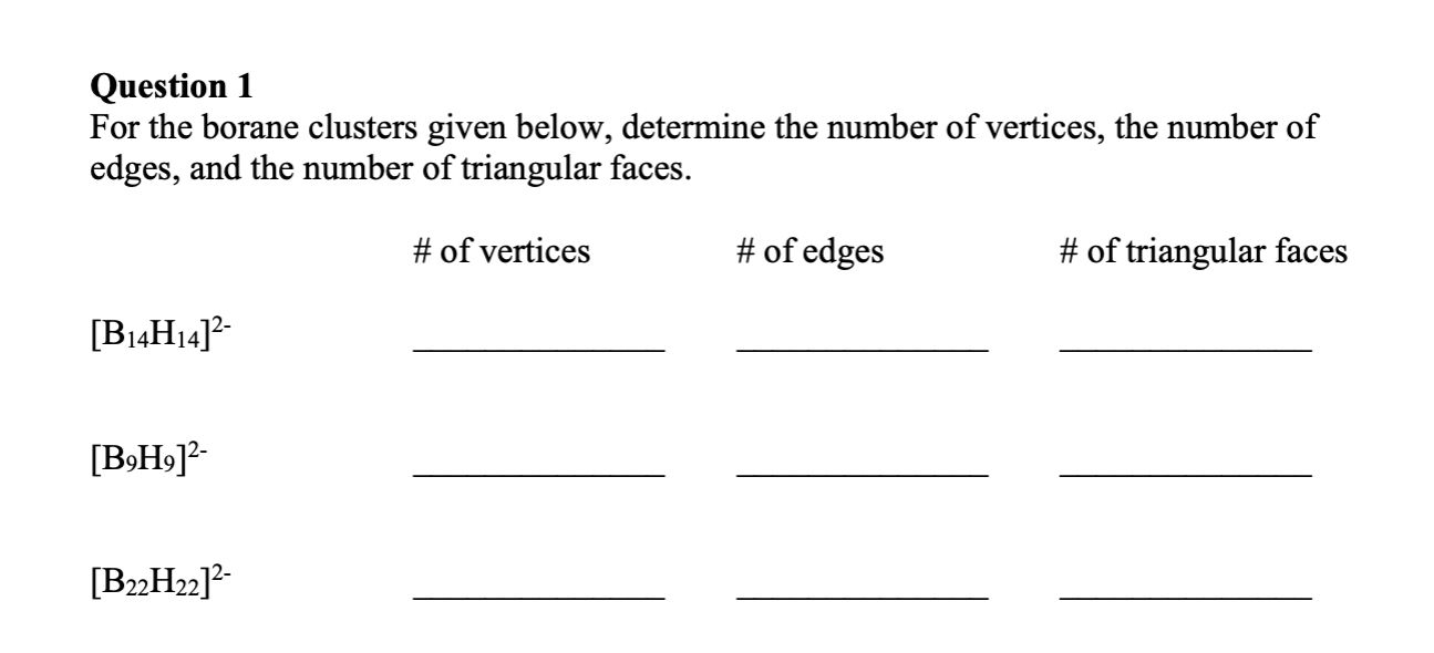 Solved Question 1 For the borane clusters given below, | Chegg.com