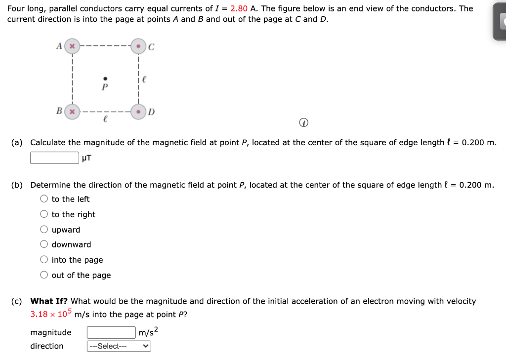 Solved Four long, parallel conductors carry equal currents | Chegg.com