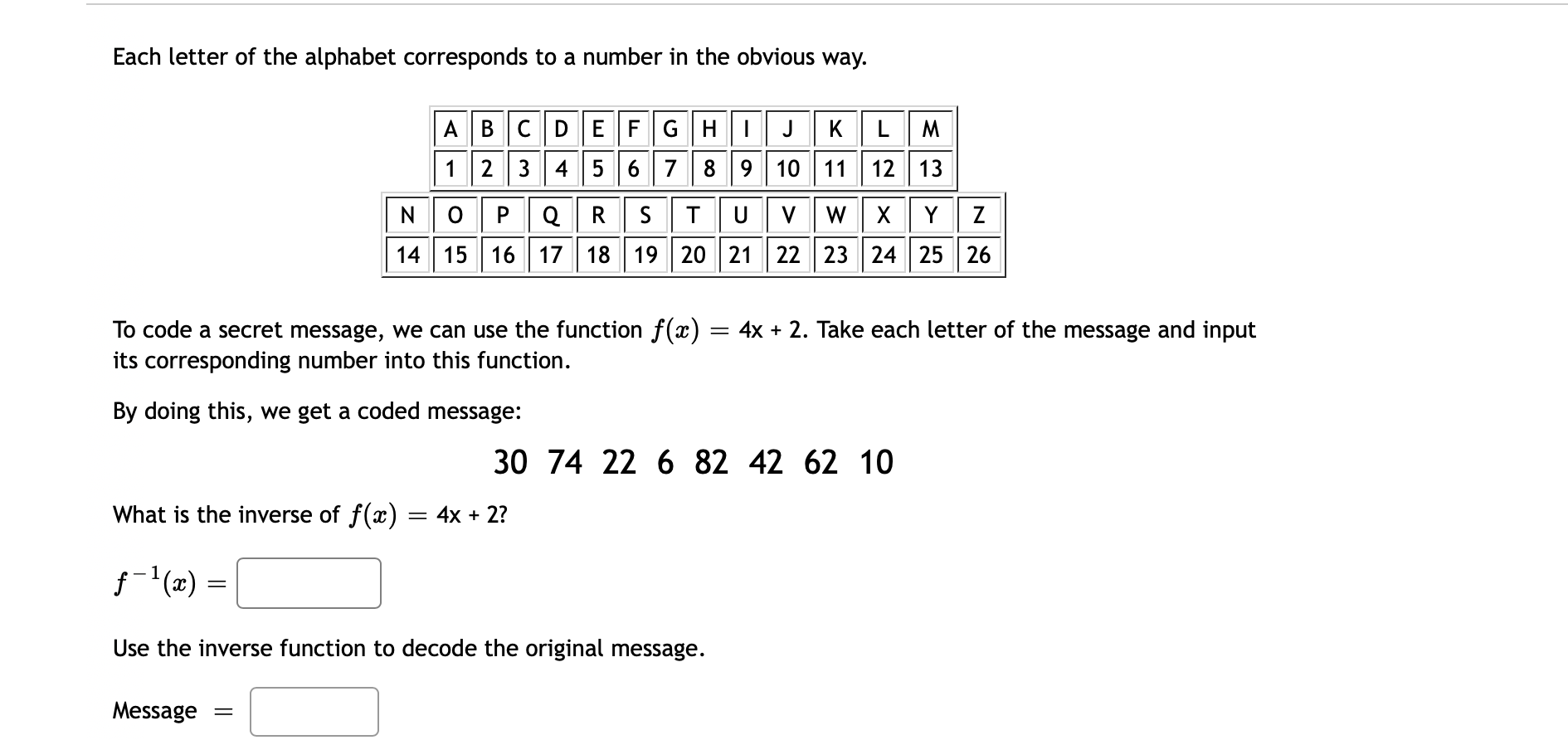 Solved Each Letter Of The Alphabet Corresponds To A Number Chegg