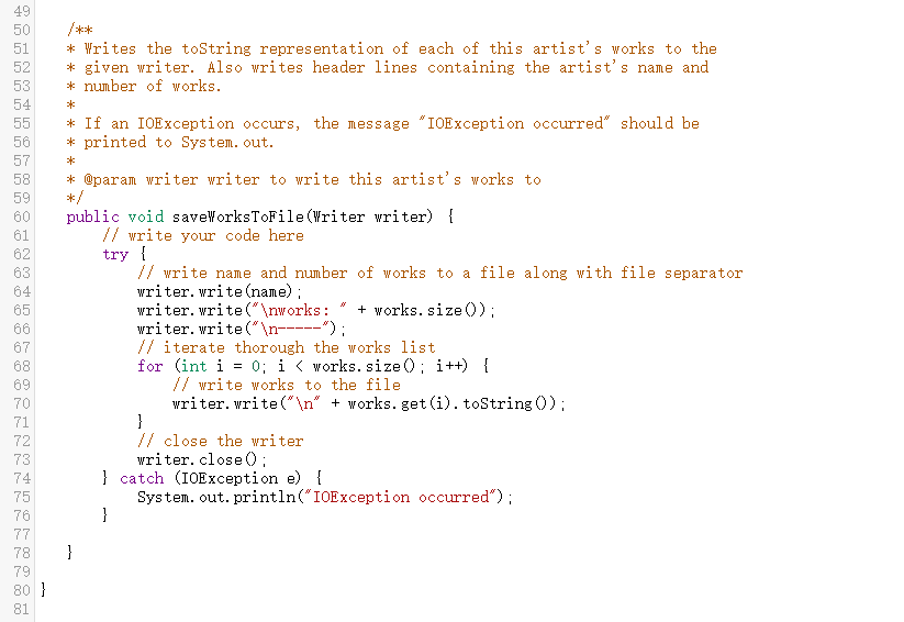 Solved Writing Multiple Lines to Files Implement the method | Chegg.com