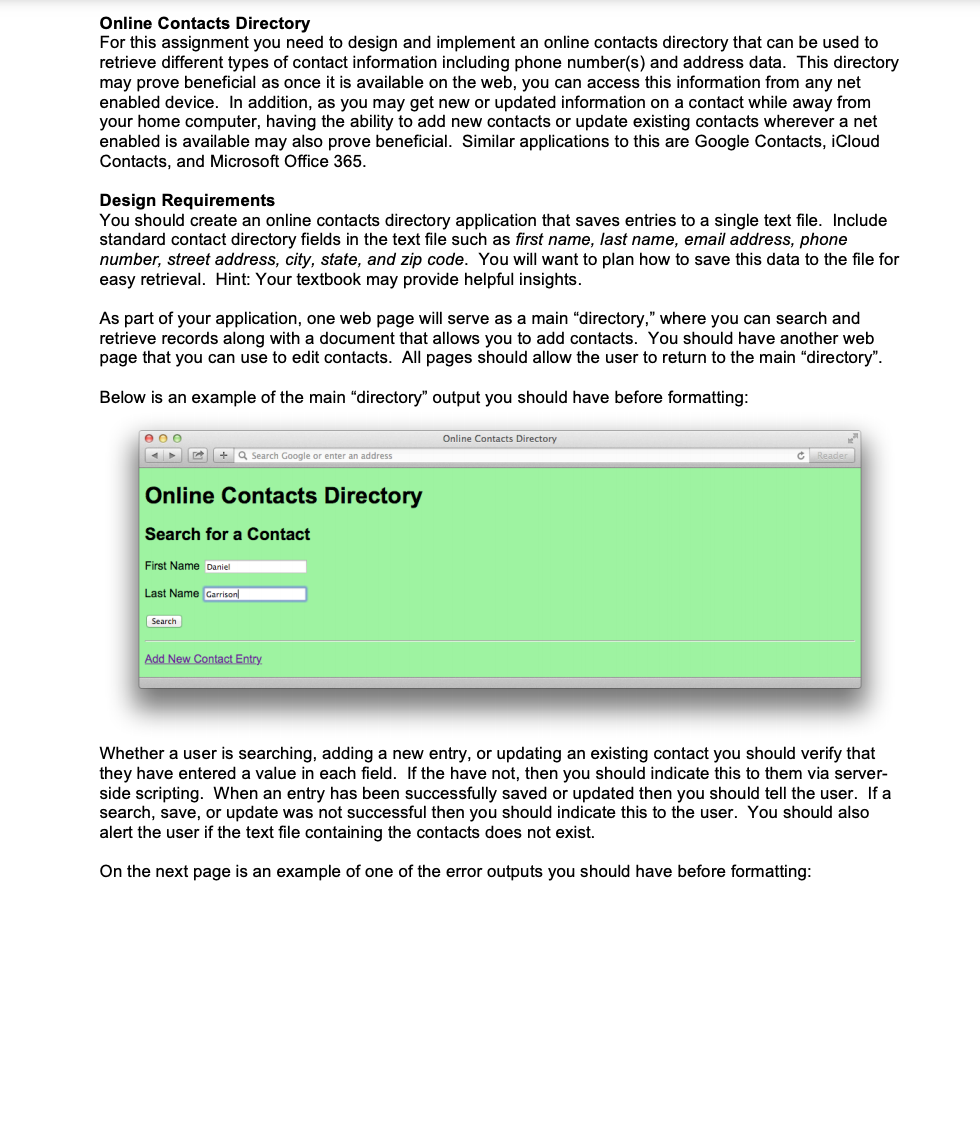 Solved Online Contacts Directory For this assignment you | Chegg.com