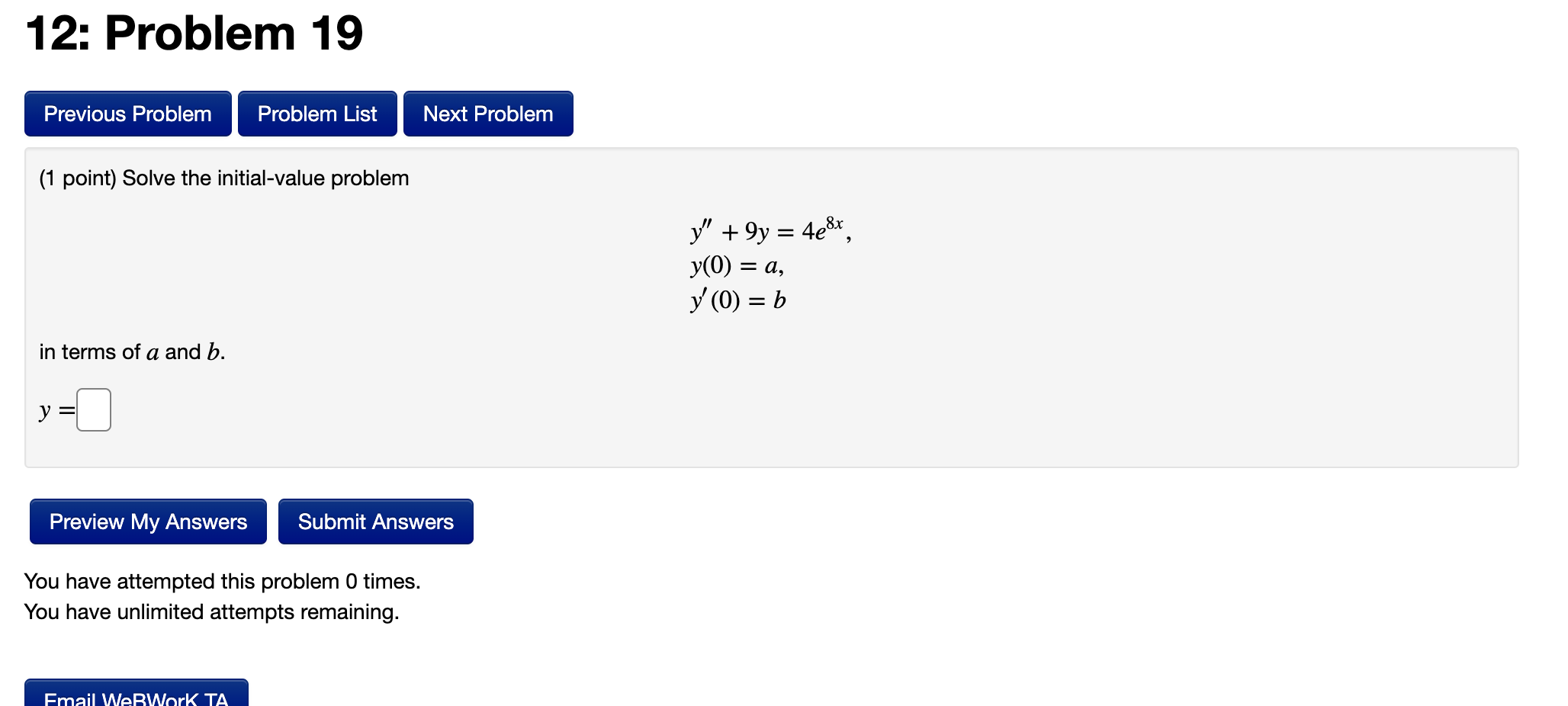 Solved (1 point) Solve the initial-value problem | Chegg.com