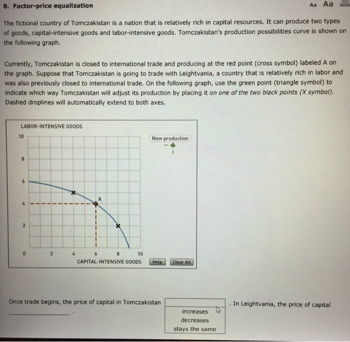 Solved 8. Factor-price equalization Aa Aa The fictional | Chegg.com