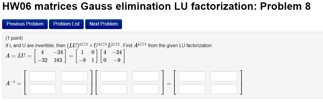 Solved Hw06 Matrices Gauss Elimination Lu Factorization