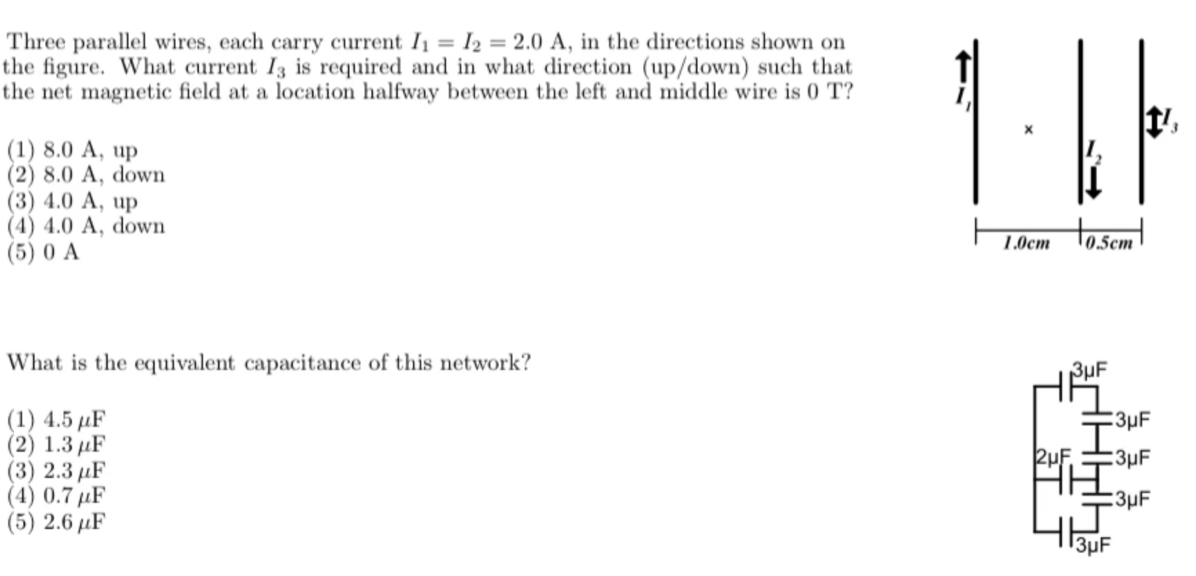 Solved Three parallel wires, each carry current I1=I2=2.0 A, | Chegg.com