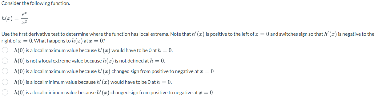Solved Consider the following function. h(x)=x2ex Use the | Chegg.com