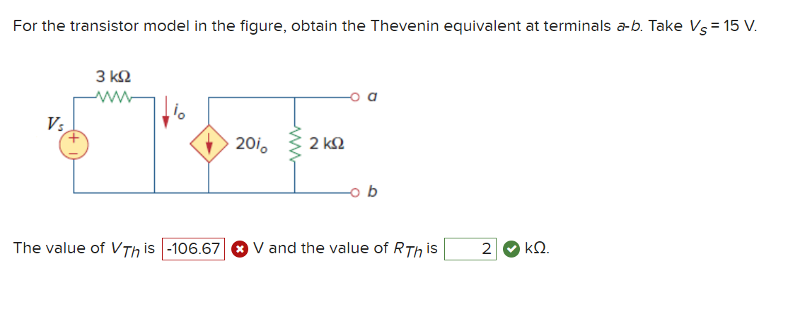 Solved For the transistor model in the figure, obtain the | Chegg.com