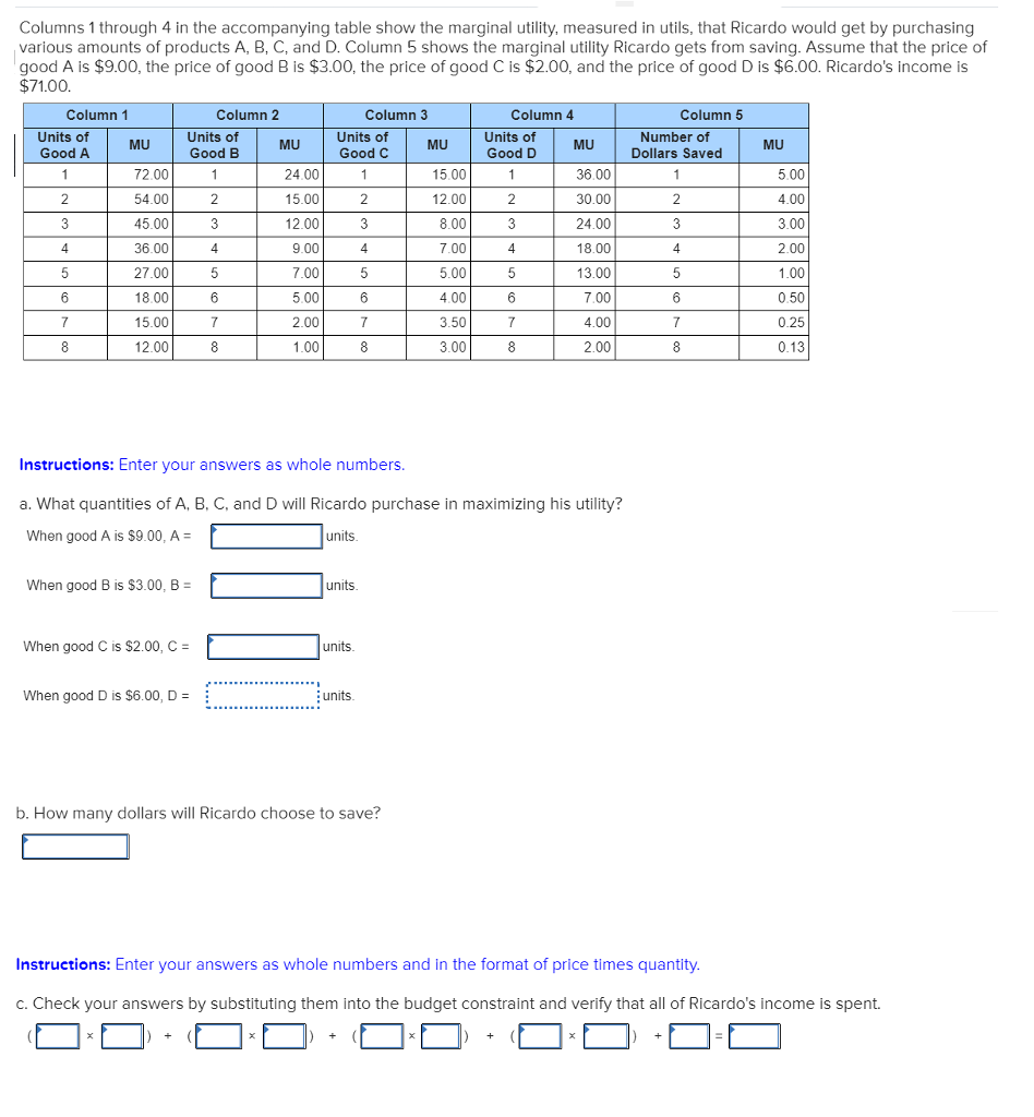 Solved Columns 1 through 4 in the accompanying table show | Chegg.com