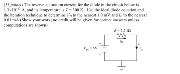 Solved The reverse-saturation current for the diode in the | Chegg.com