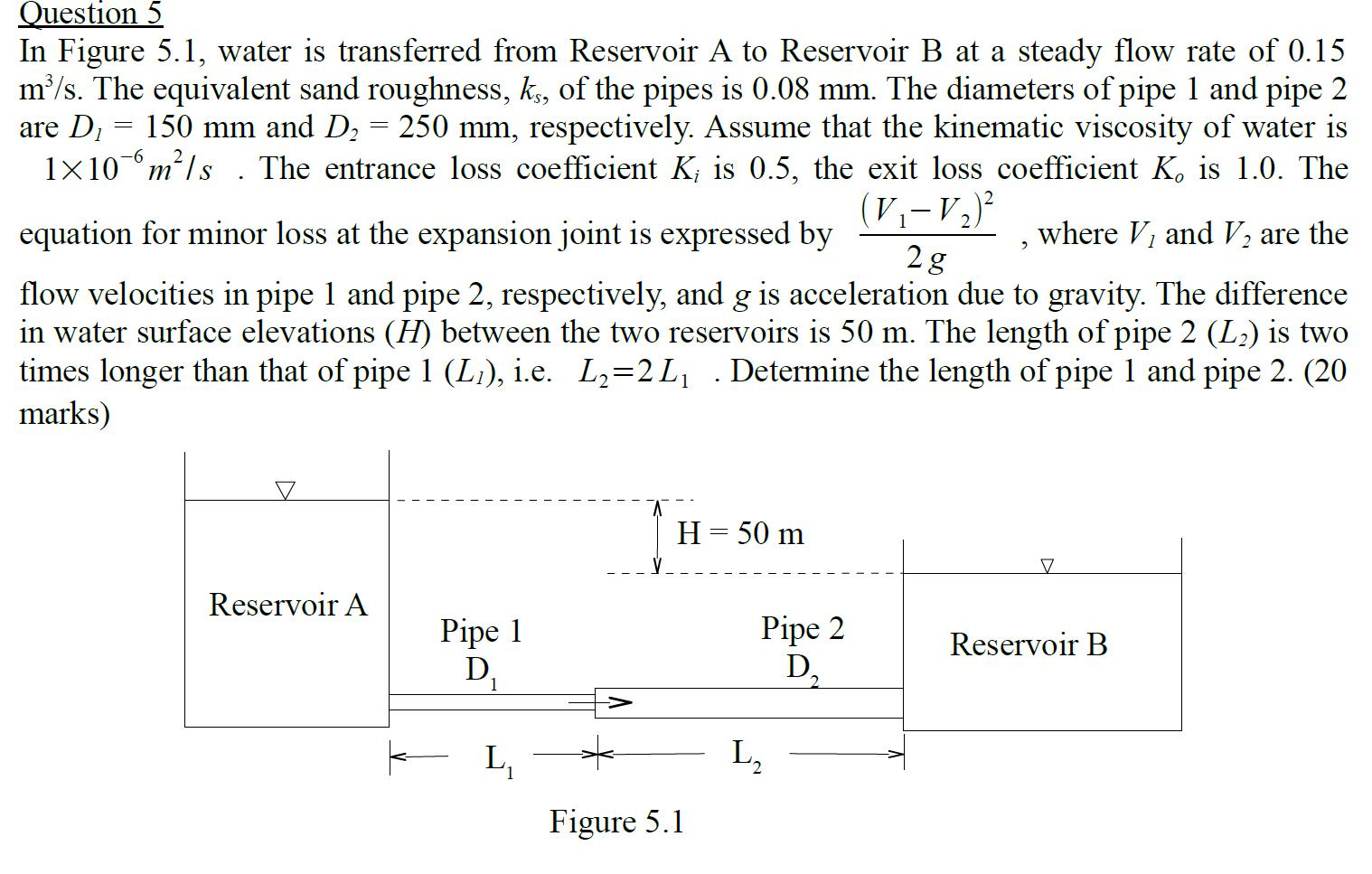 Solved Question 5 In Figure 5.1, water is transferred from | Chegg.com