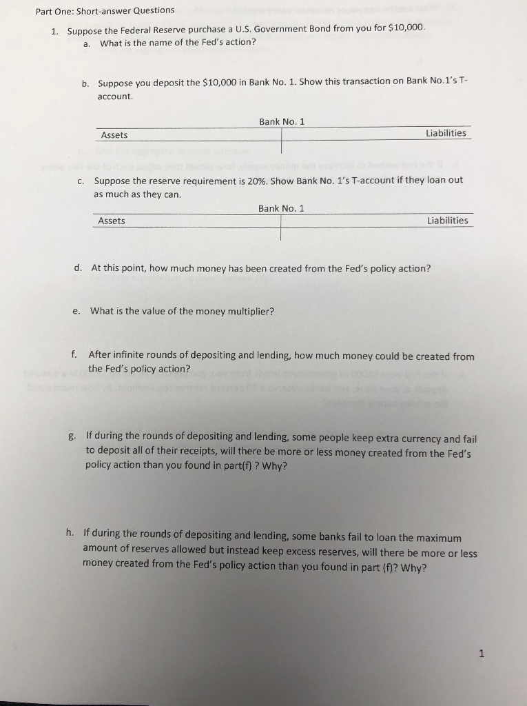 Part One: Short-answer Questions Suppose the Federal | Chegg.com