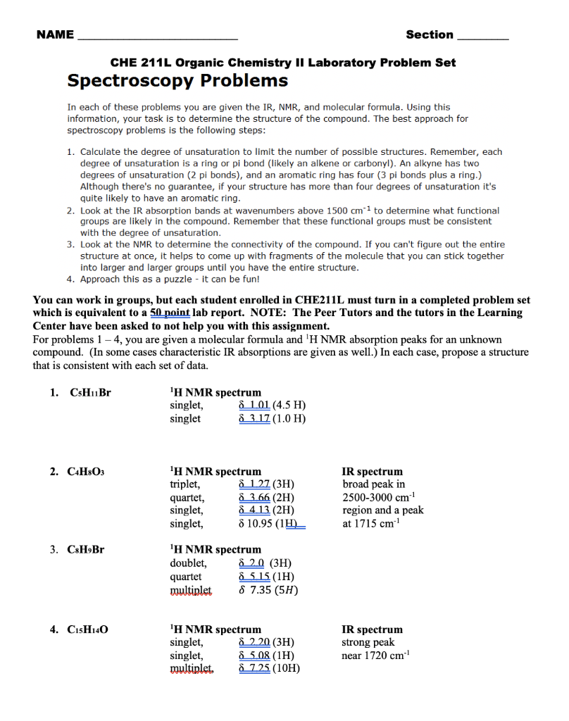 CHE 211L Organic Chemistry II Laboratory Problem Set | Chegg.com