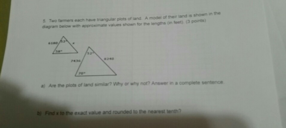 Solved 5. Two farmers each have triangular plots of land A | Chegg.com