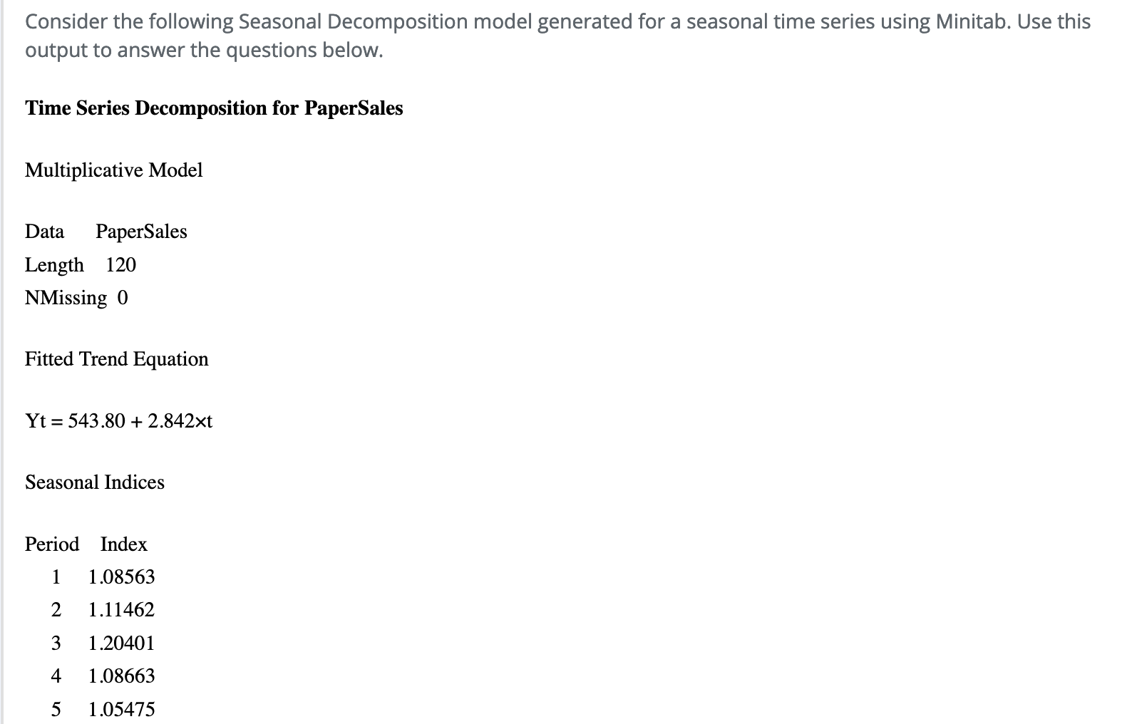 Consider the following Seasonal Decomposition model | Chegg.com