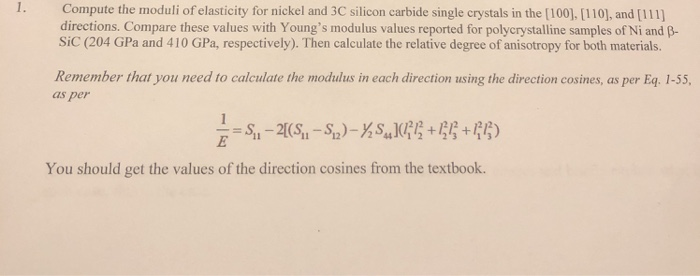 1. Compute the moduli of elasticity for nickel and 3C | Chegg.com