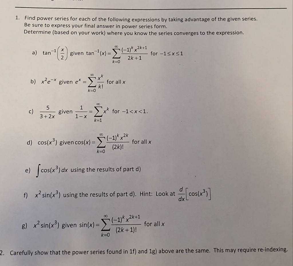 Solved 1. Find power series for each of the following | Chegg.com
