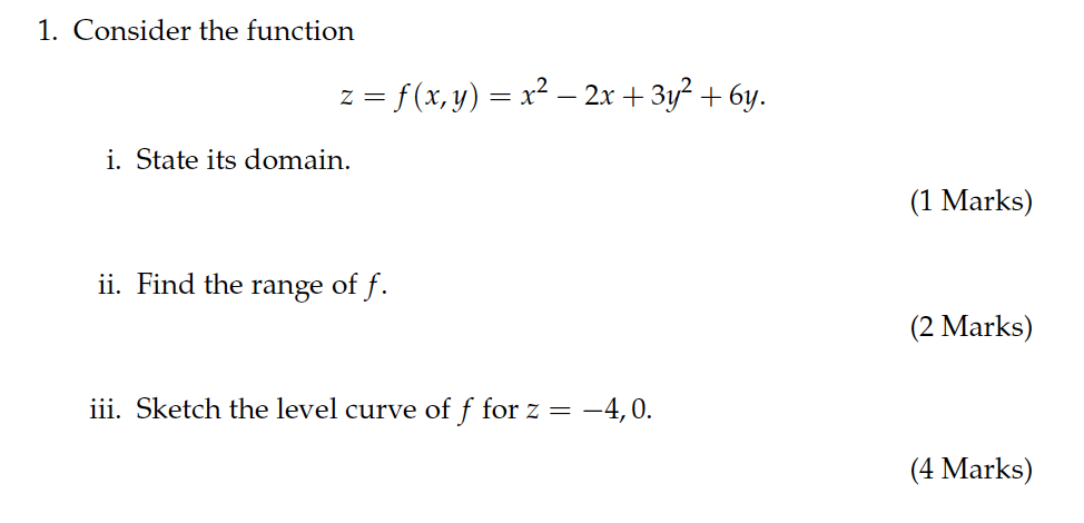Solved 1. Consider the function z = f(x,y) = x2 – 2x + 3y2 | Chegg.com