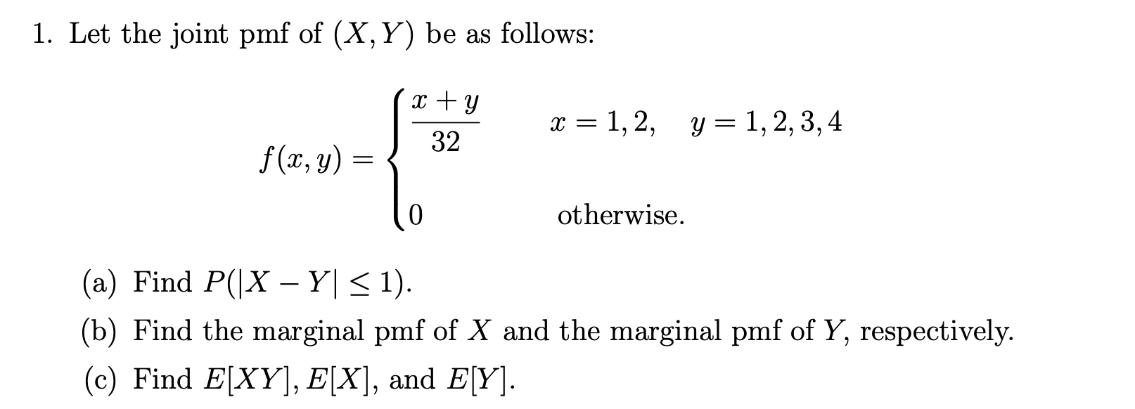 Solved Let the joint pmf of (x,Y) be as | Chegg.com