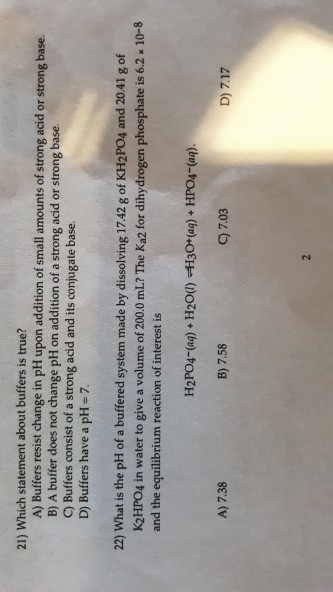 Solved 21) Which statement about buffers is true? A) Buffers | Chegg.com