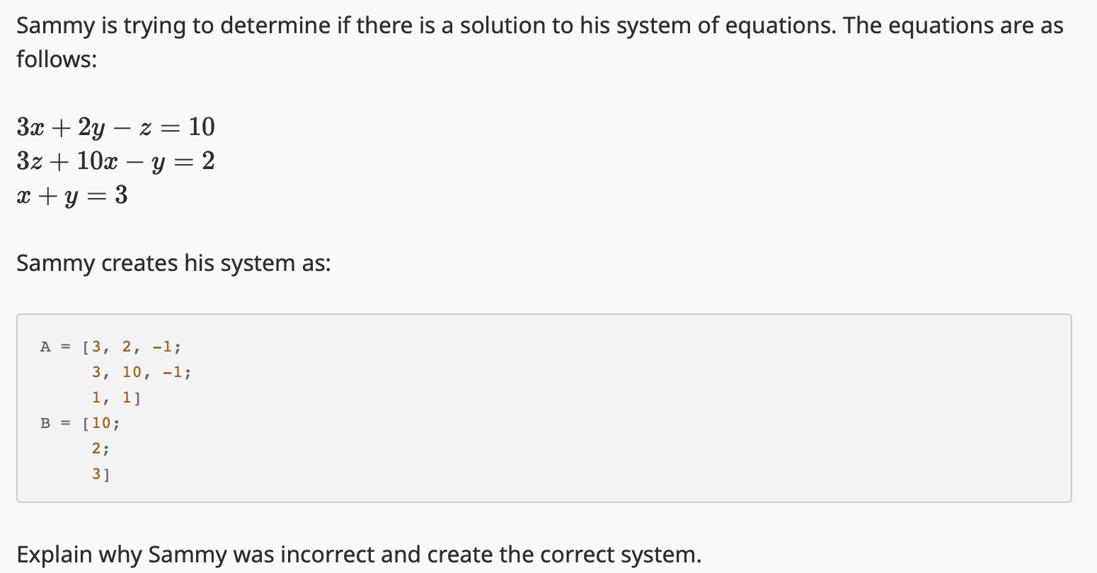Solved Sammy is trying to determine if there is a solution | Chegg.com